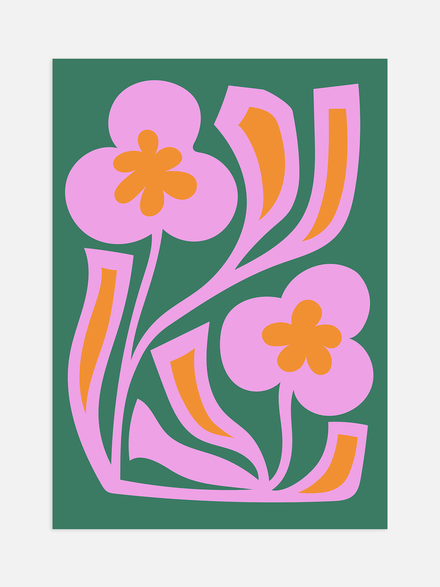 Retro Pink And Green Flower Poster – Luxe Poster Co