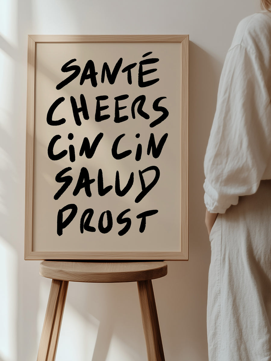 Cheers Typography Print In 5 Different Languages, Digital Download ...