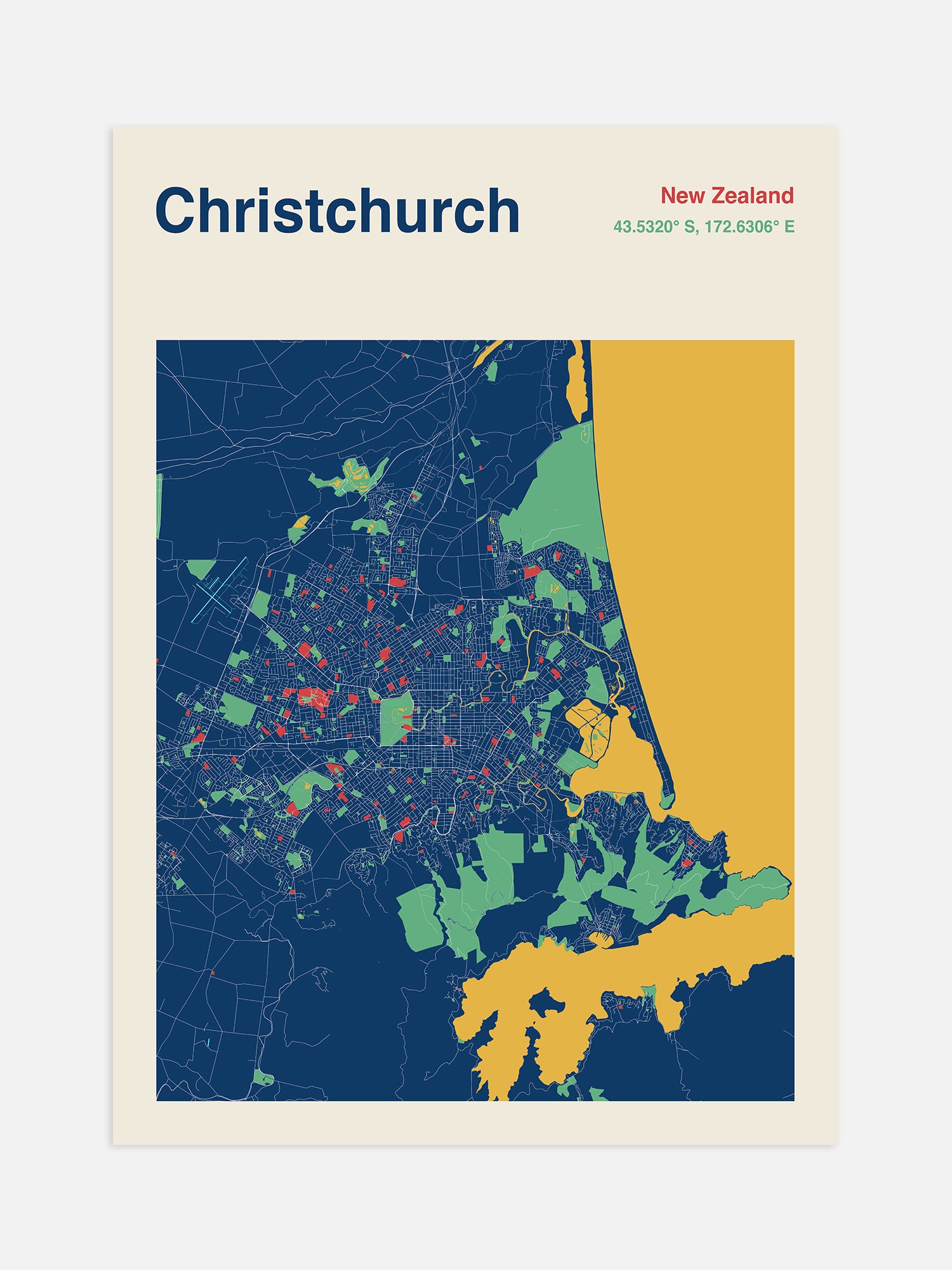 Christchurch Map Print – Luxe Poster Co