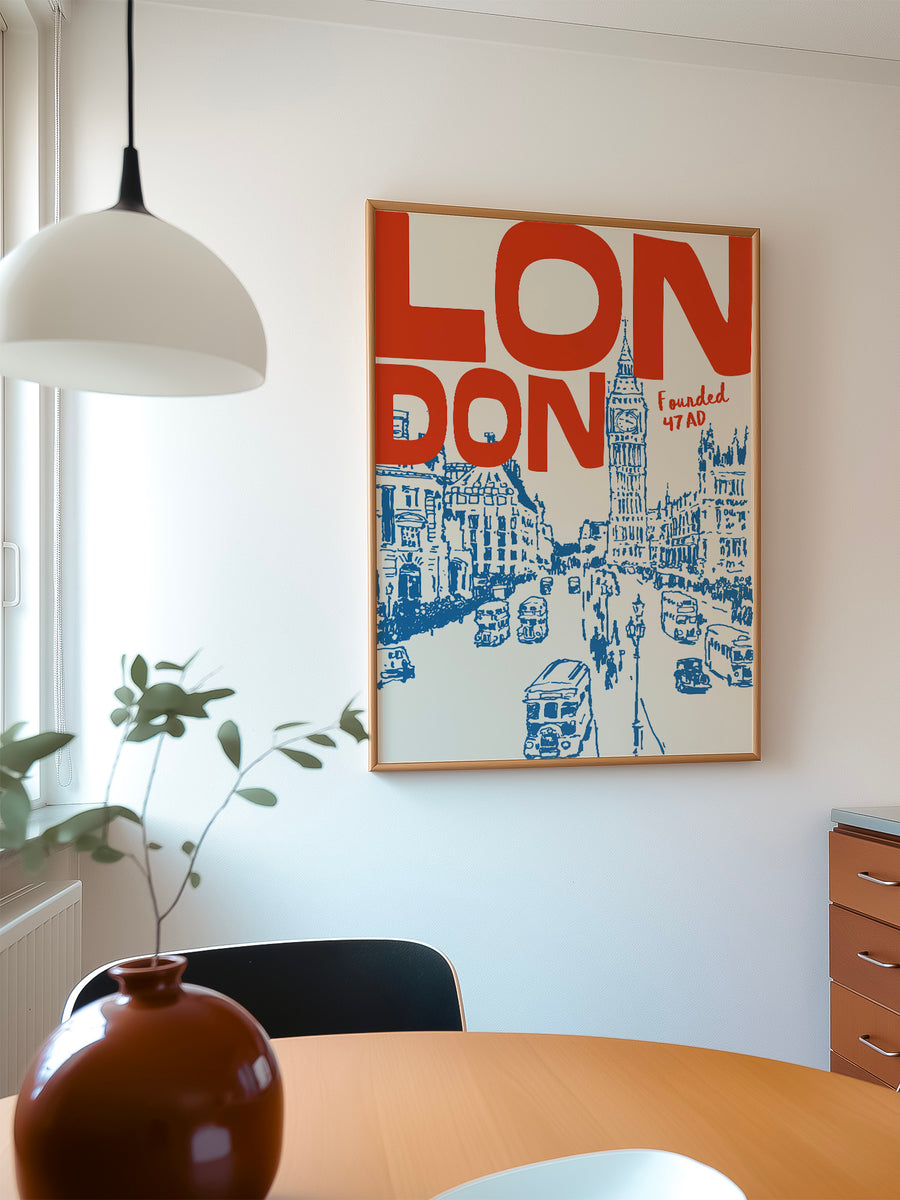 Retro London Travel Poster | Red And Blue – Luxe Poster Co