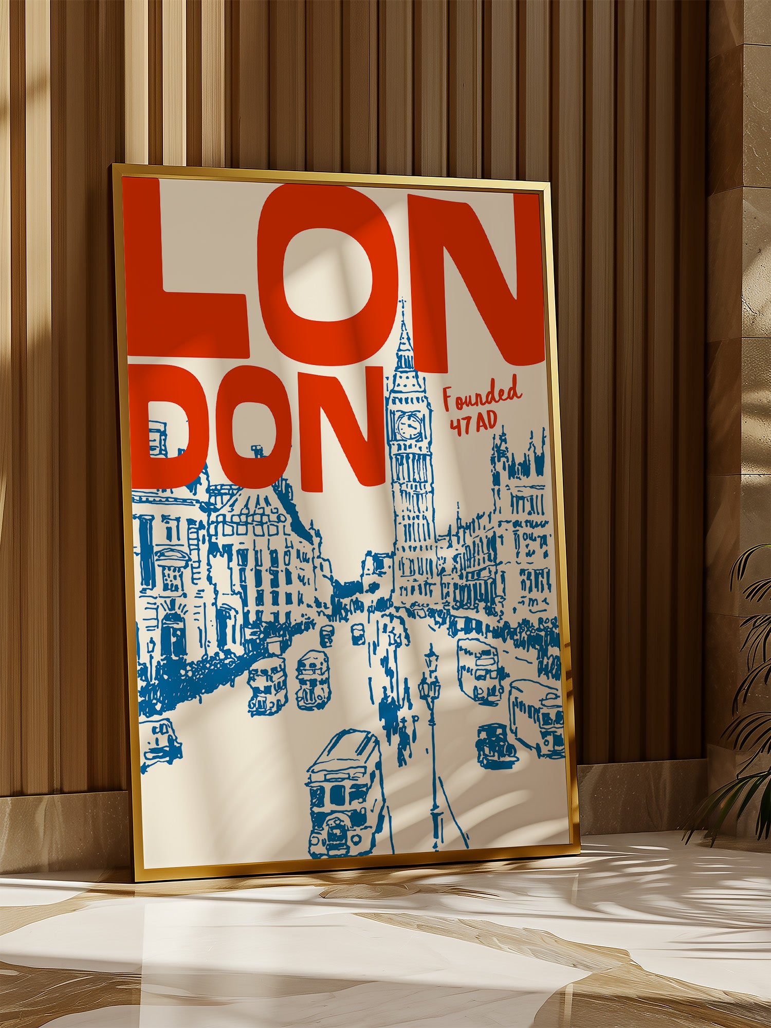 Retro London Travel Poster | Red And Blue – Luxe Poster Co
