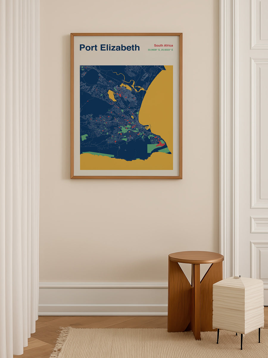 Port Elizabeth Map Print | Colourful City Map Wall Art – Luxe Poster Co