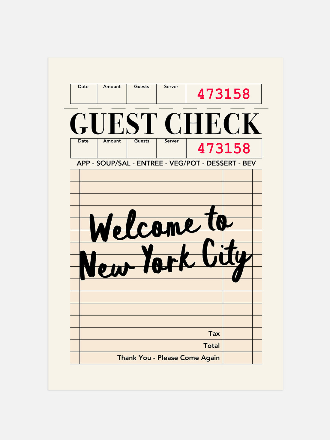 Retro Guest Check Print | Digital Download – Luxe Poster Co